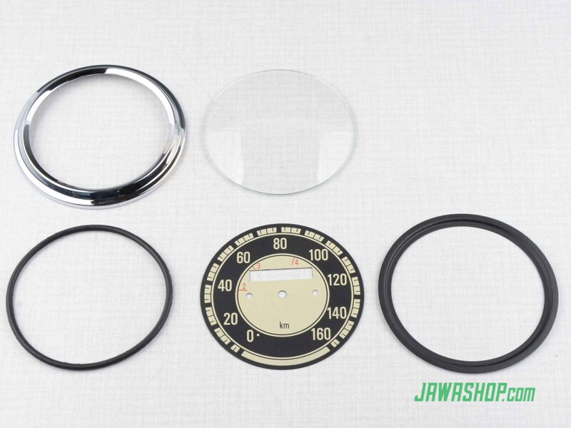Glass of speedometer 160 km/h with frame (Jawa 500 ohc) - JawaShop.com